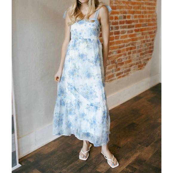 Blu Pepper | Dresses | New Blu Pepper Floral Crochet Maxi Dress In Blue ...
